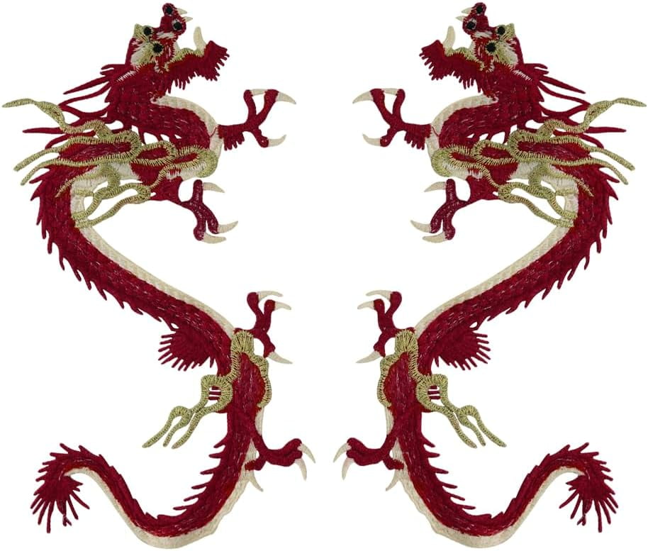Red Chinese Loong Embroidery Applique Dragon Applique Sew on Applique ...