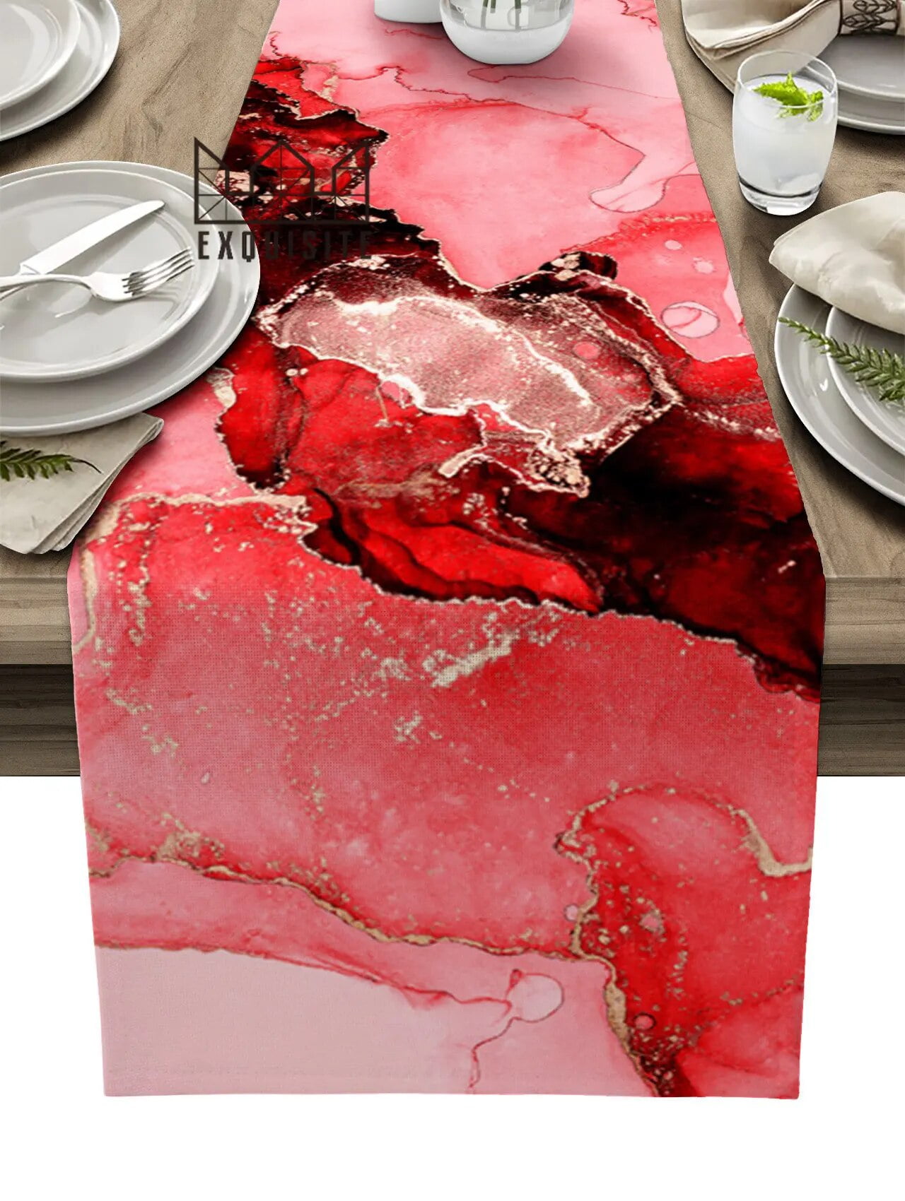 Red Chinese Style Marble Texture Table Runner Home Wedding Table Flag ...