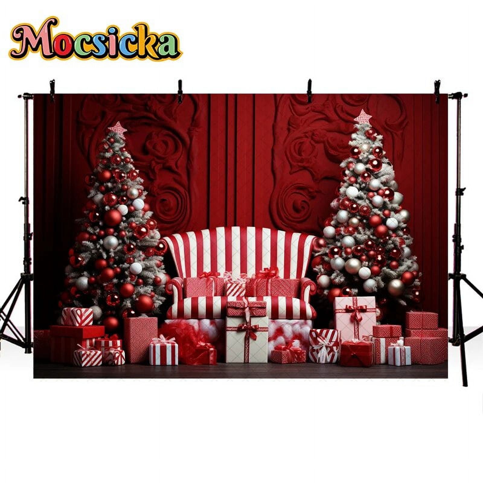 Red Christmas Backdrop Adult Kids Portrait Photo Background Xmas Tree ...