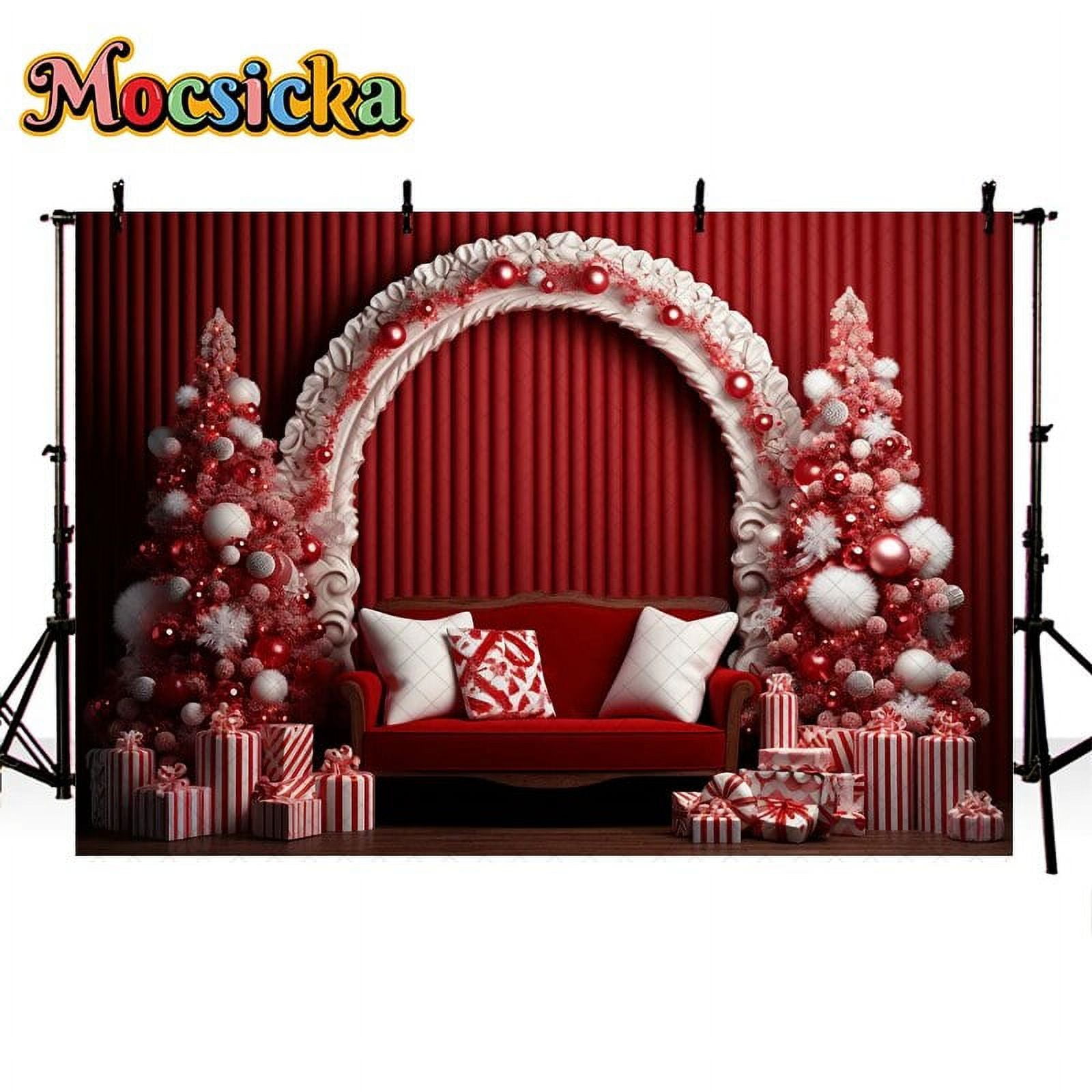 Red Christmas Backdrop Adult Kids Portrait Photo Background Xmas Tree ...