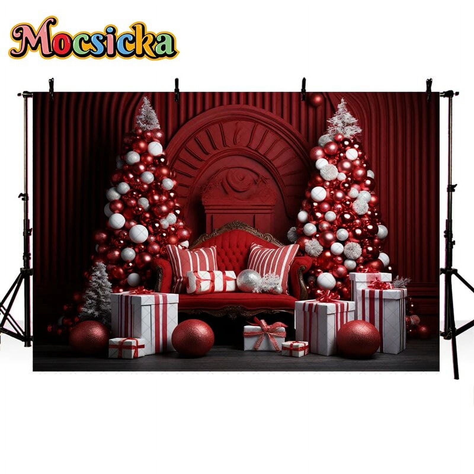 Red Christmas Backdrop Adult Kids Portrait Photo Background Xmas Tree ...