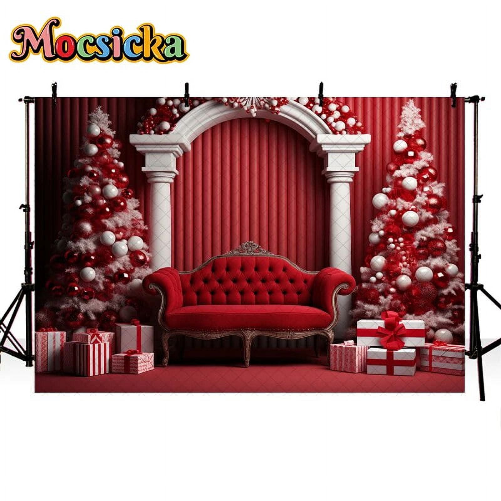 Red Christmas Backdrop Adult Kids Portrait Photo Background Xmas Tree ...