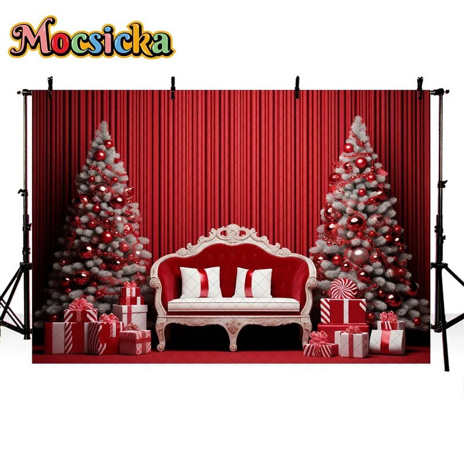 Red Christmas Backdrop Adult Kids Portrait Photo Background Xmas Tree ...