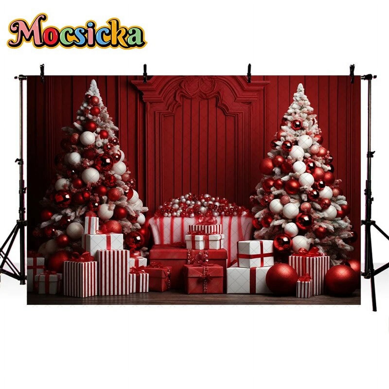 Red Christmas Backdrop Adult Kids Portrait Photo Background Xmas Tree ...