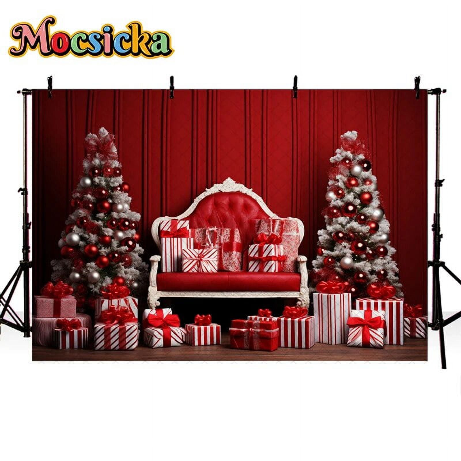 Red Christmas Backdrop Adult Kids Portrait Photo Background Xmas Tree ...