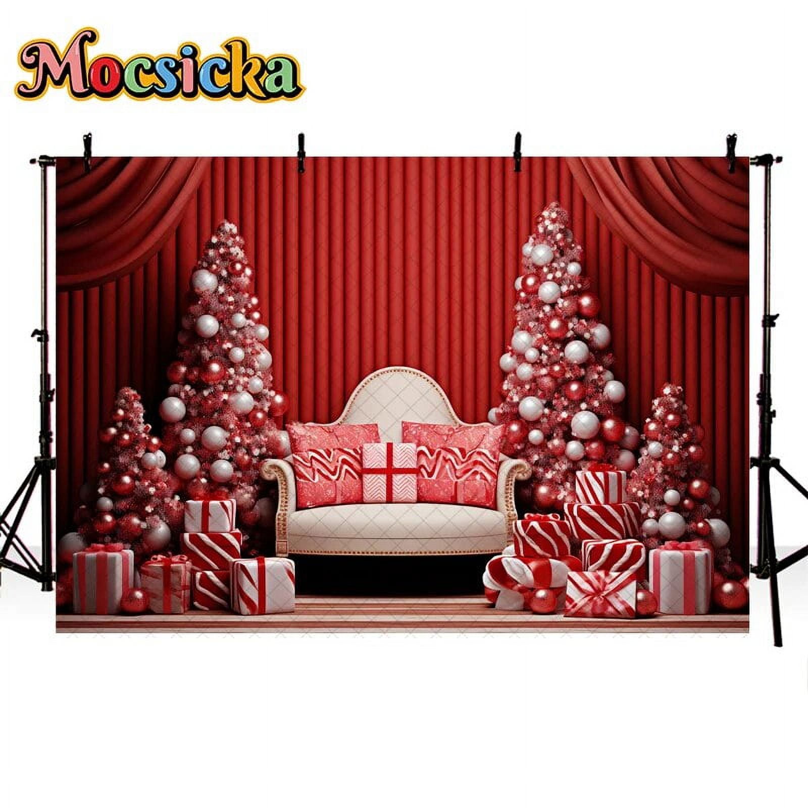 Red Christmas Backdrop Adult Kids Portrait Photo Background Xmas Tree ...
