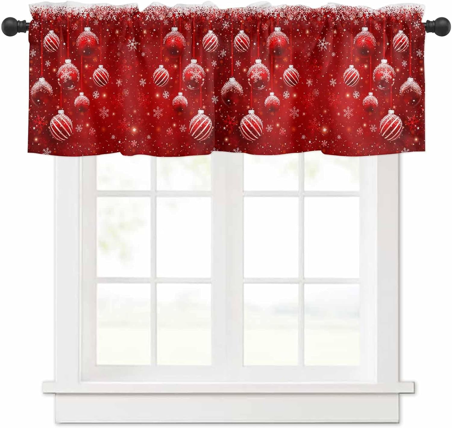 Red Christmas Ball Valance Curtains for Kitchen Window 54" W x 18" L ...