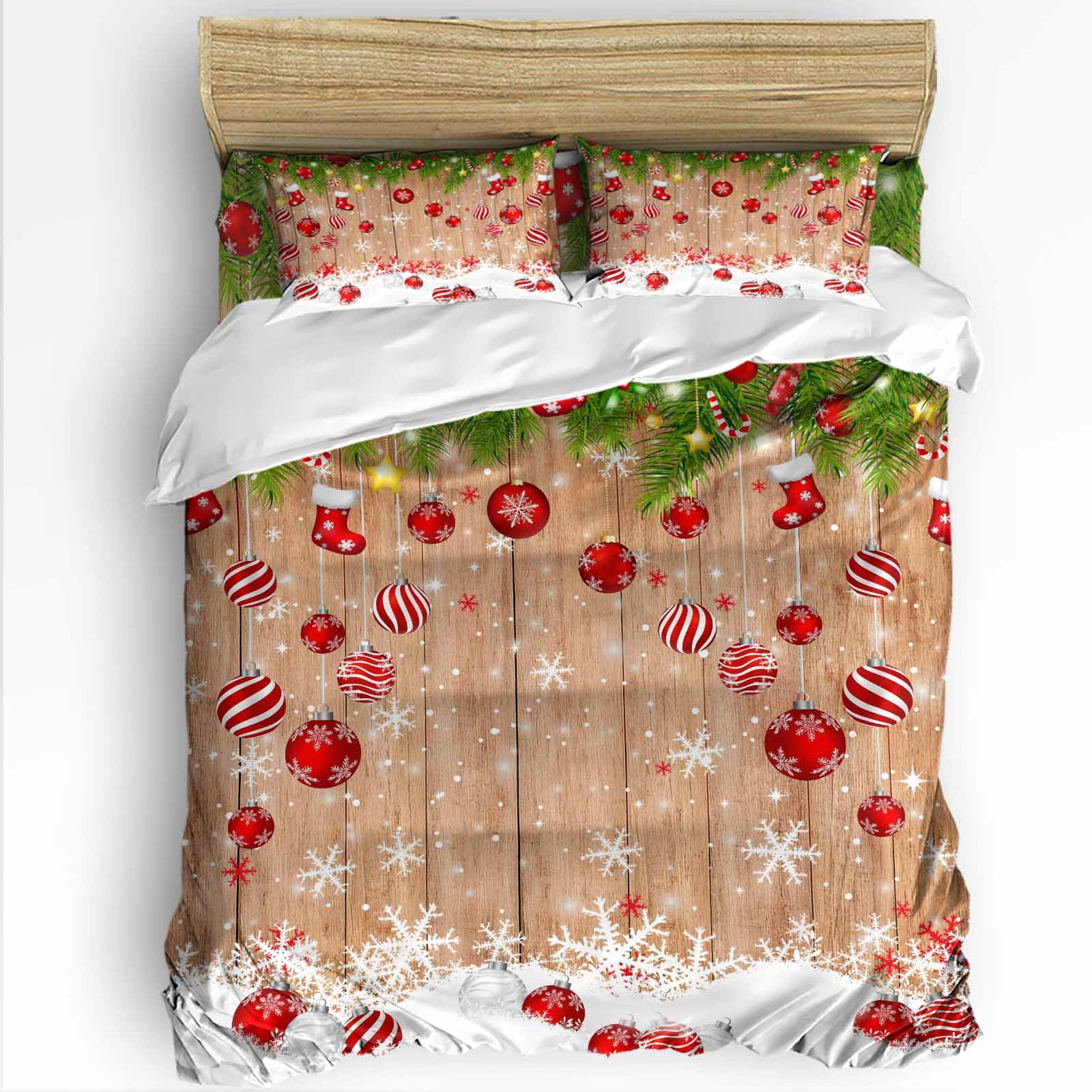 Red Christmas Balls Queen Size Comforter Set, Berry Candy Socks Vintage ...