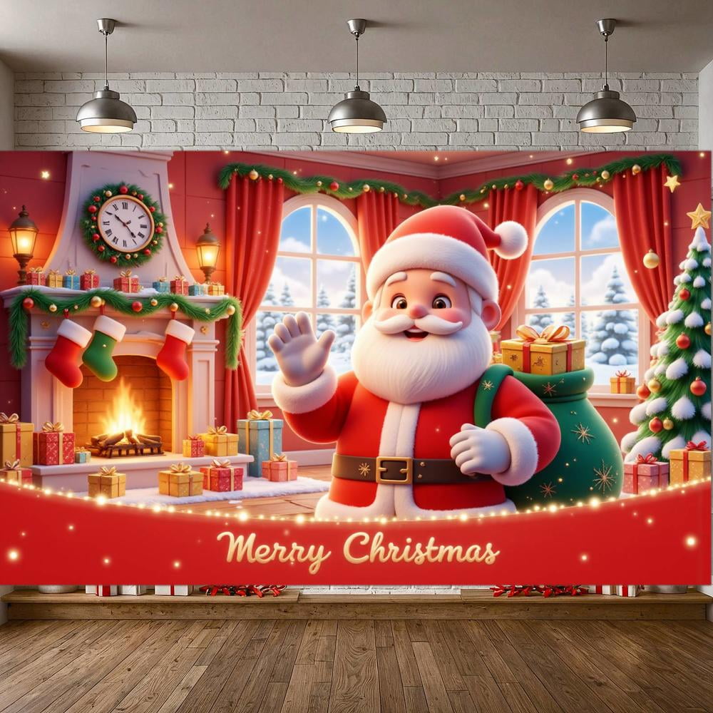 Red Christmas Banner Santa Claus Design Merry Christmas Banner Gift ...