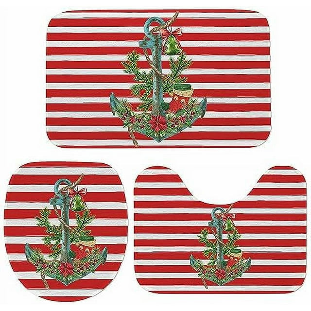 Red Christmas Bathroom Rug Sets 3 Pieces With Non Slip Contour Rugoblong Toilet Lid Cover