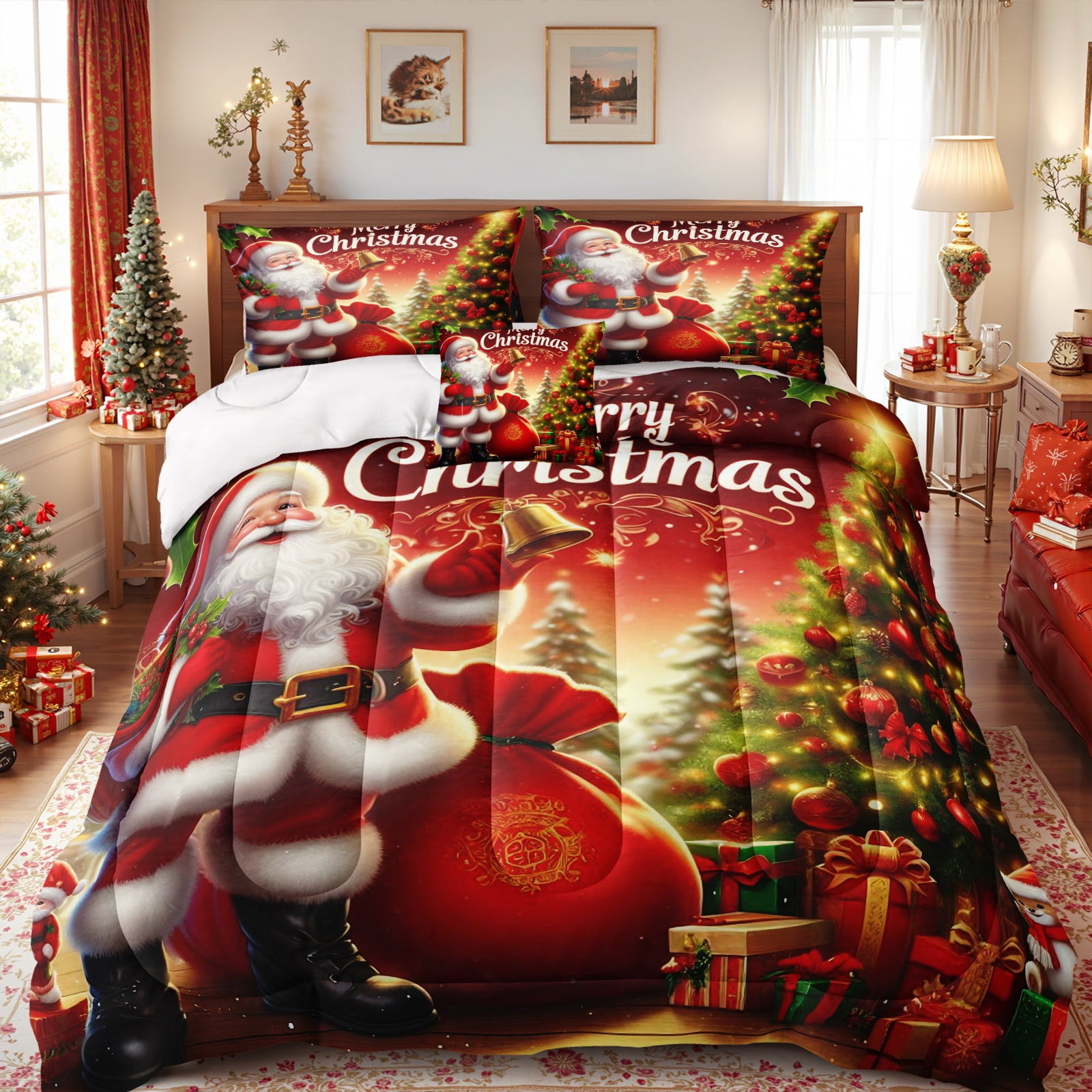 Red Christmas Bedding Comforter Santa Claus Comforter Set Green Red ...