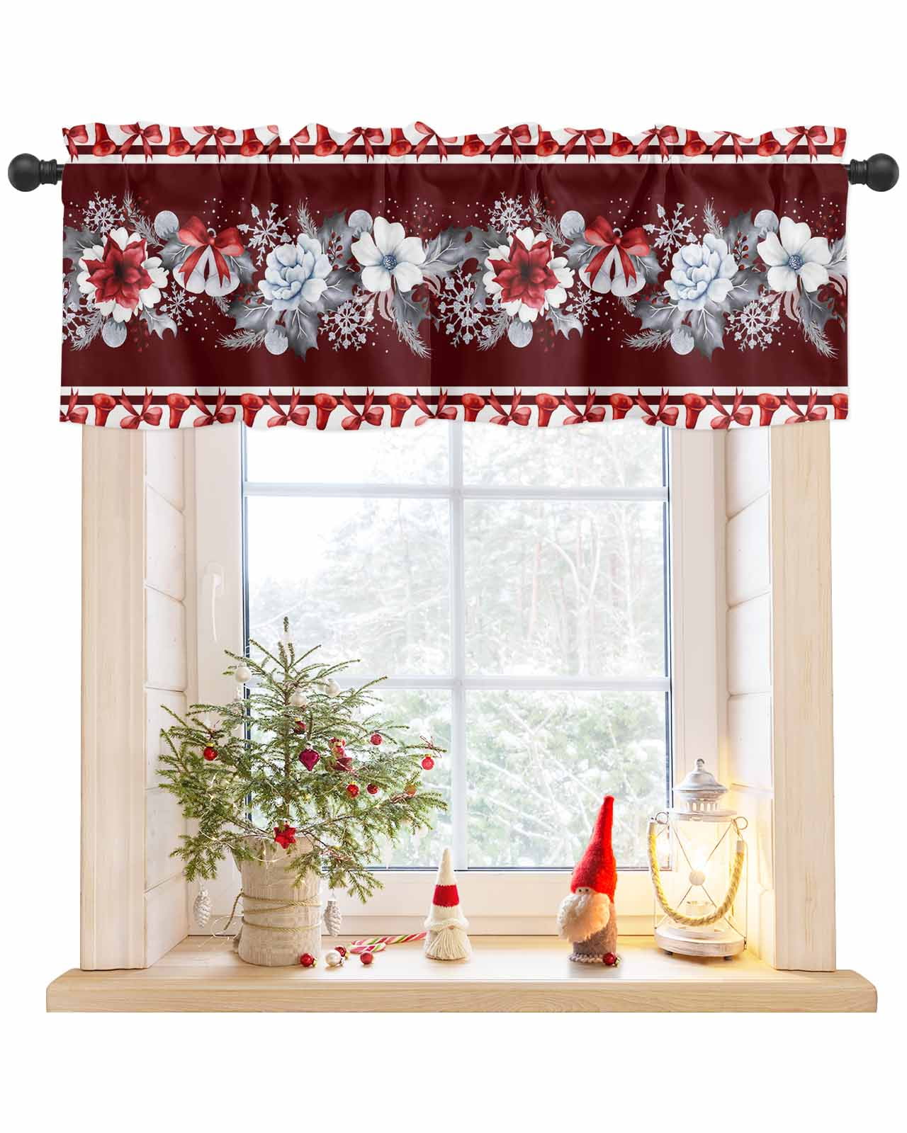 Red Christmas Botanical Curtain Valance for Windows/Living Room/Kitchen ...
