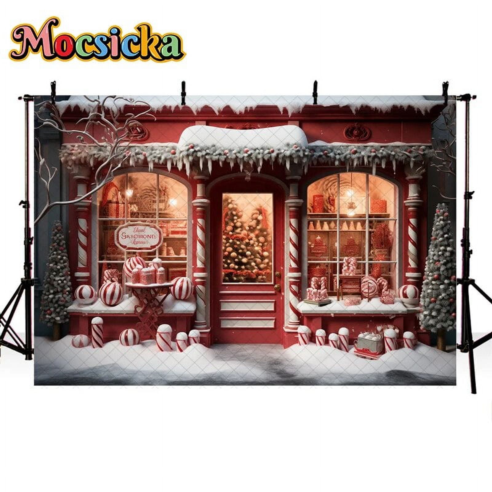 Red Christmas Candy Shop Backdrop For Kids Portrait Holiday Party ...