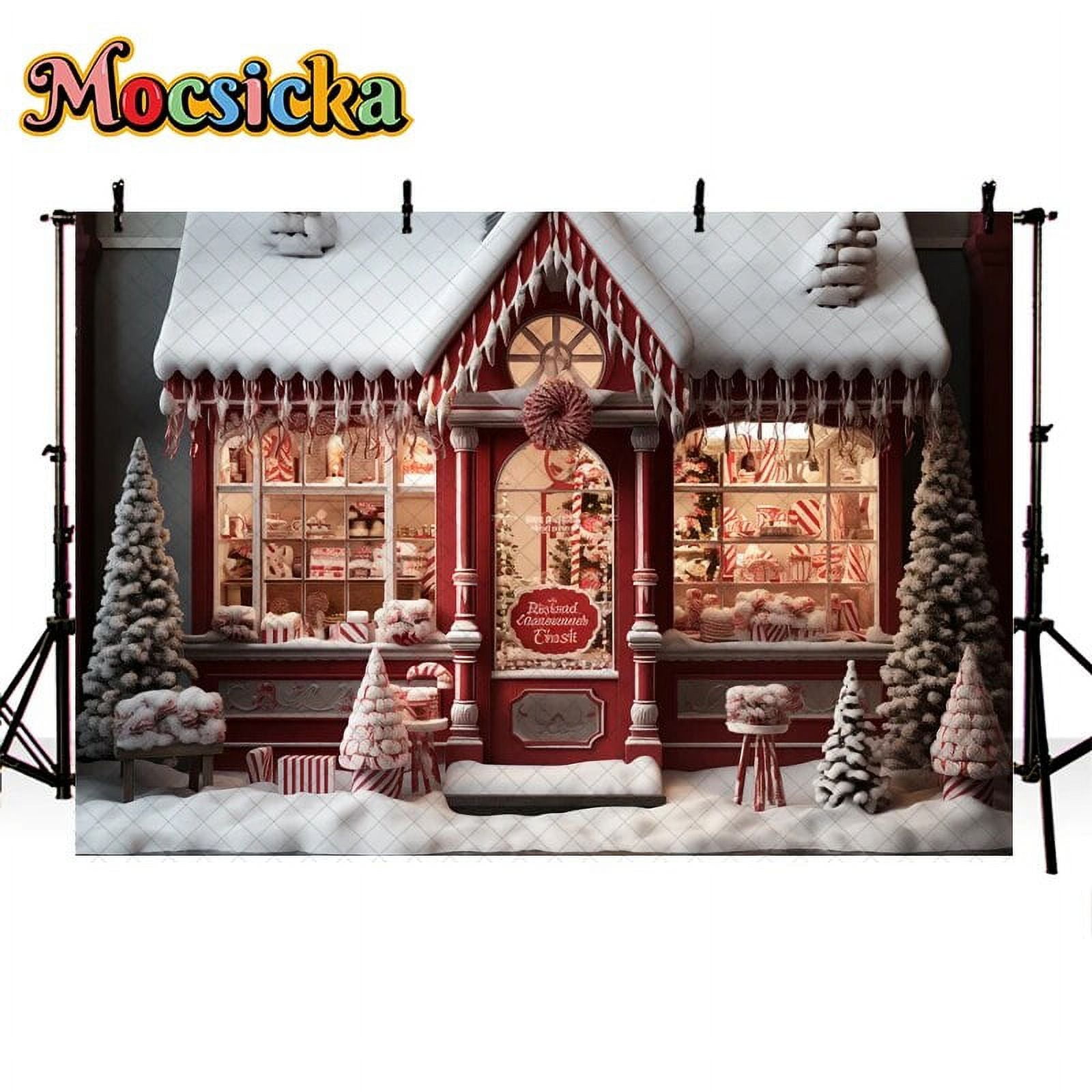 Red Christmas Candy Shop Backdrop For Kids Portrait Holiday Party ...