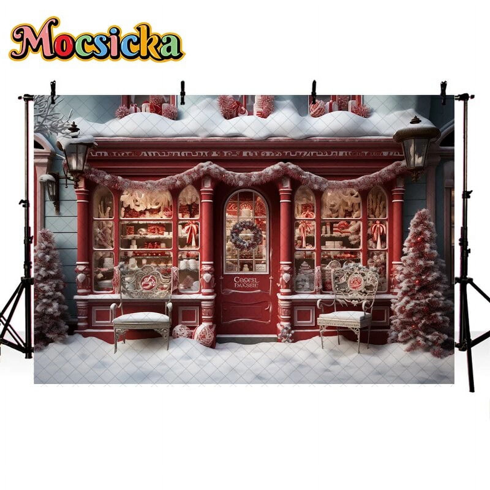 Red Christmas Candy Shop Backdrop For Kids Portrait Holiday Party ...