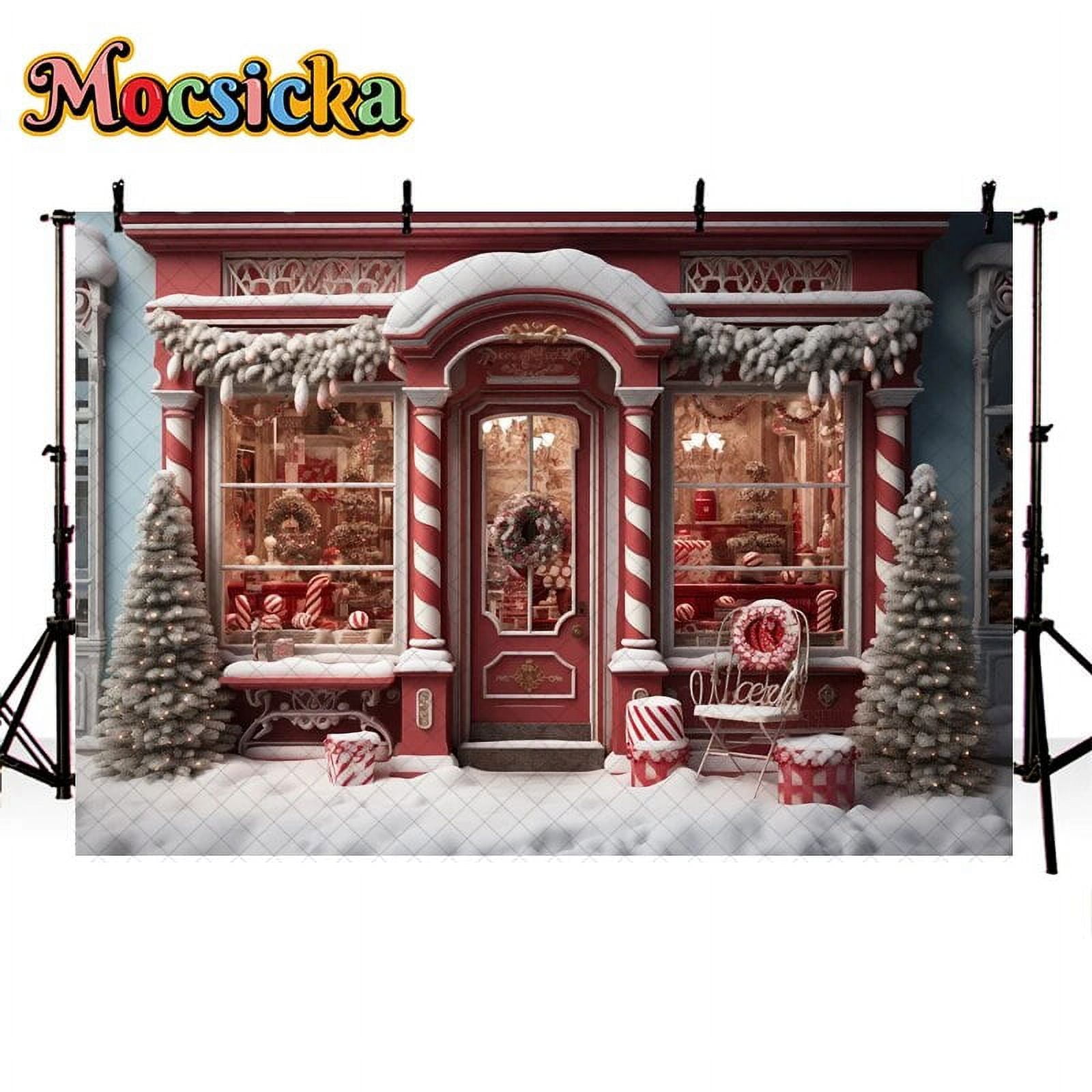 Red Christmas Candy Shop Backdrop For Kids Portrait Holiday Party ...