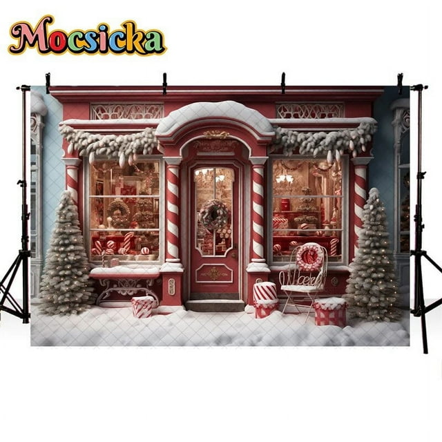 Red Christmas Candy Shop Backdrop For Kids Portrait Holiday Party ...