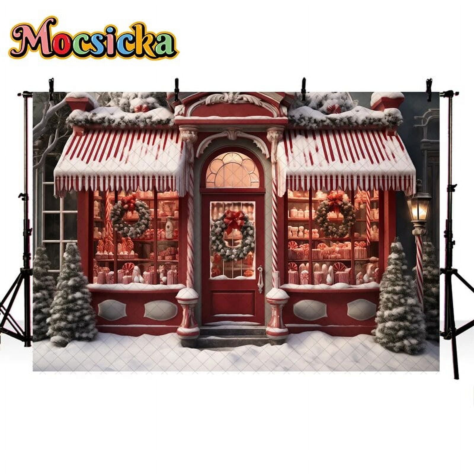 Red Christmas Candy Shop Backdrop For Kids Portrait Holiday Party ...