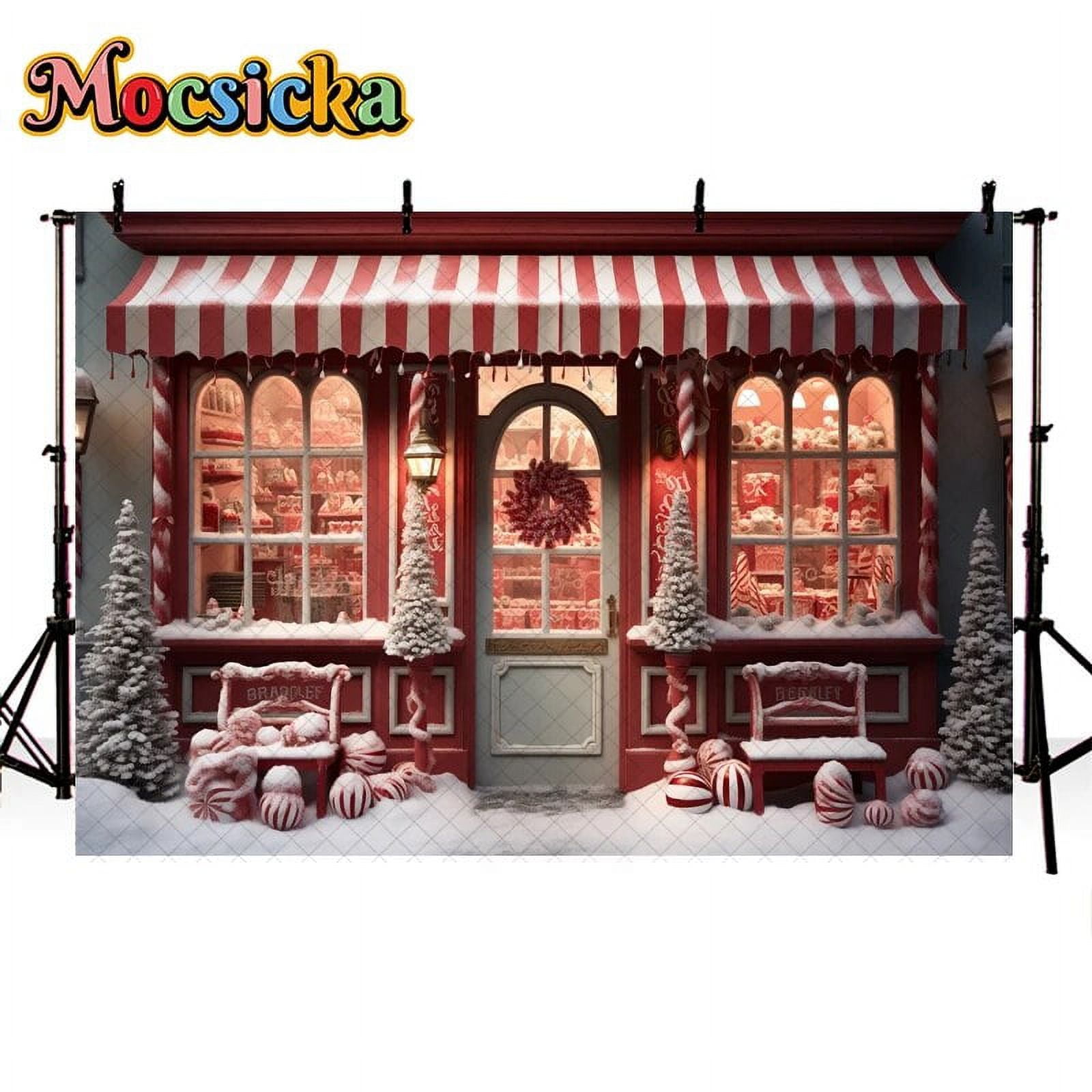 Red Christmas Candy Shop Backdrop For Kids Portrait Holiday Party ...