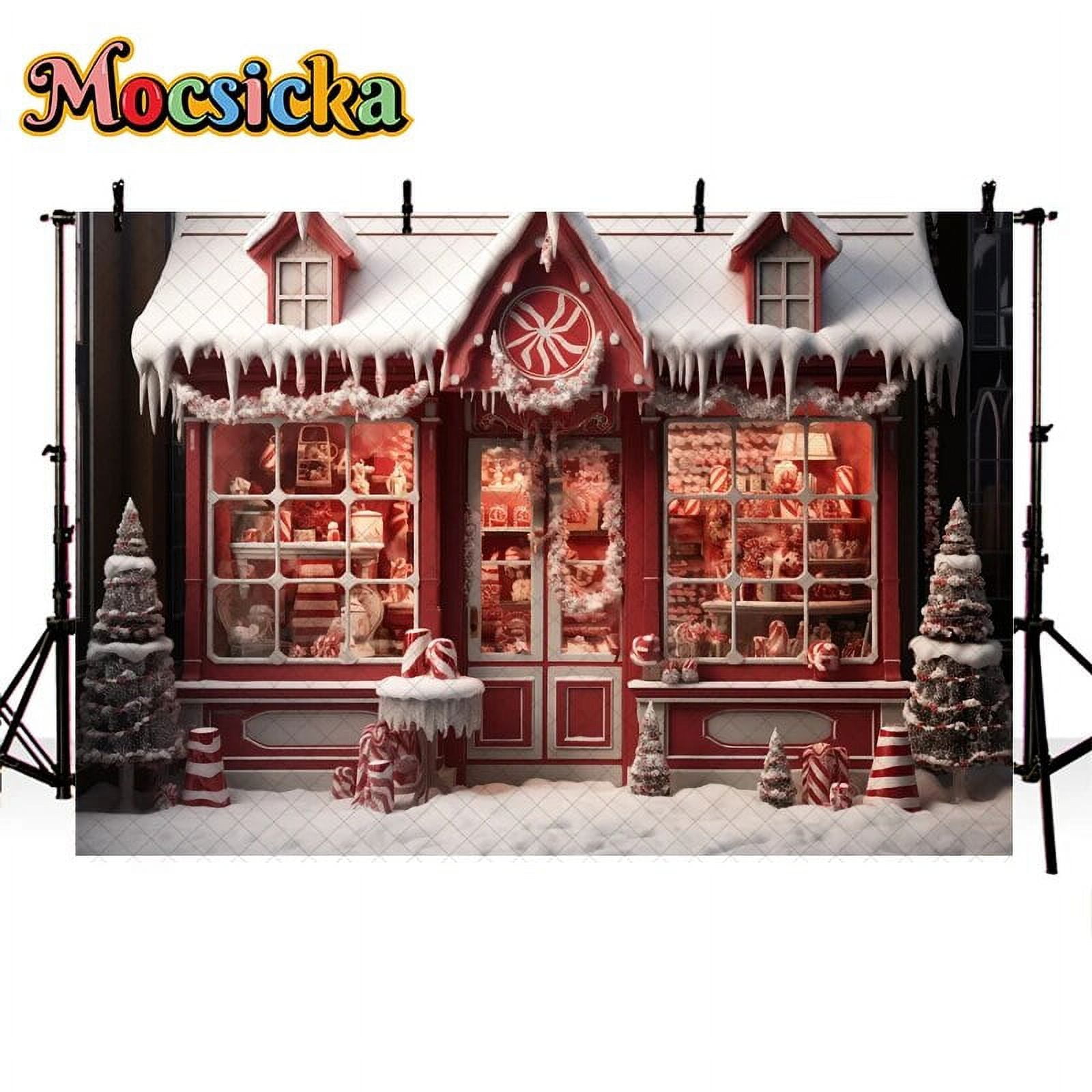 Red Christmas Candy Shop Backdrop For Kids Portrait Holiday Party ...