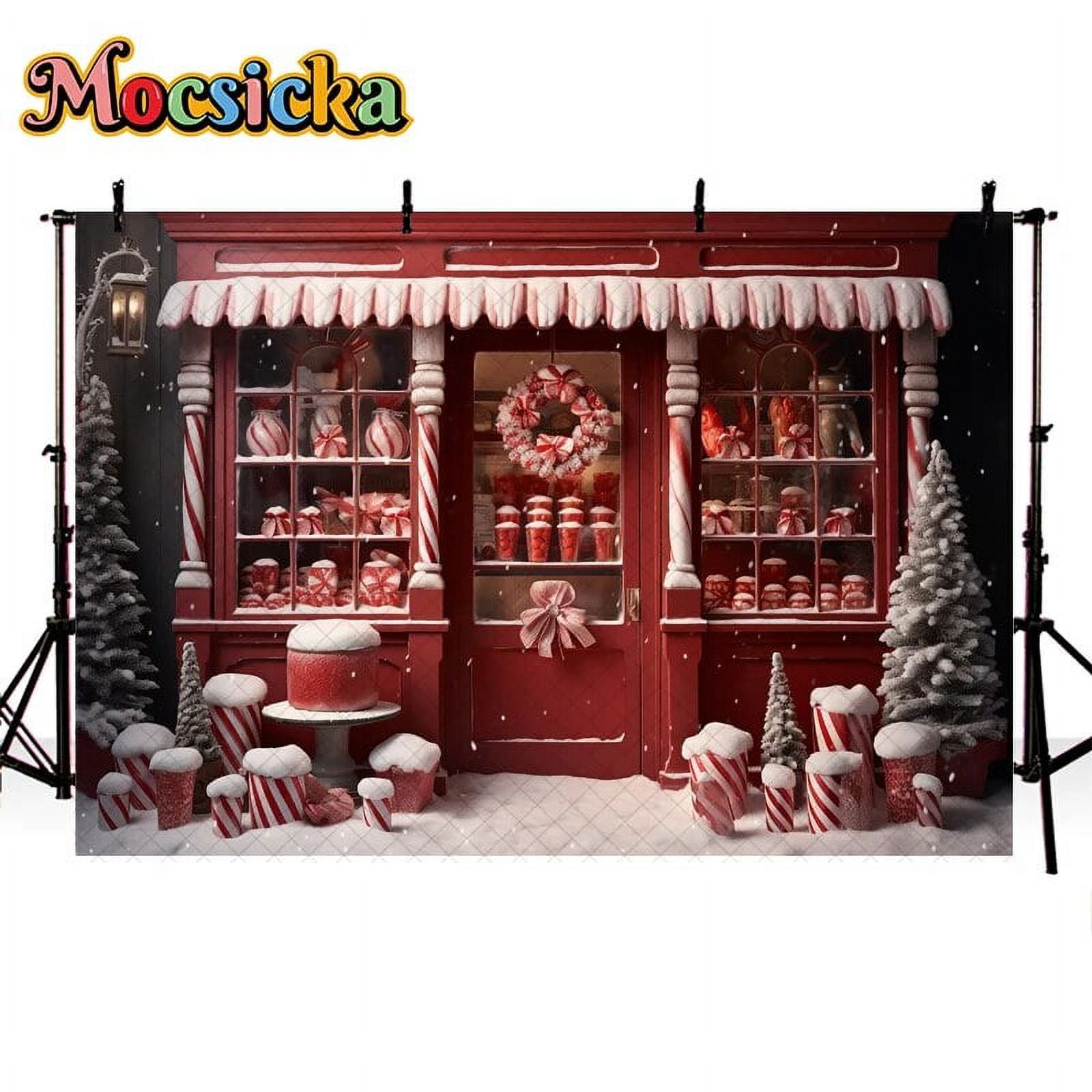Red Christmas Candy Shop Backdrop For Kids Portrait Holiday Party ...