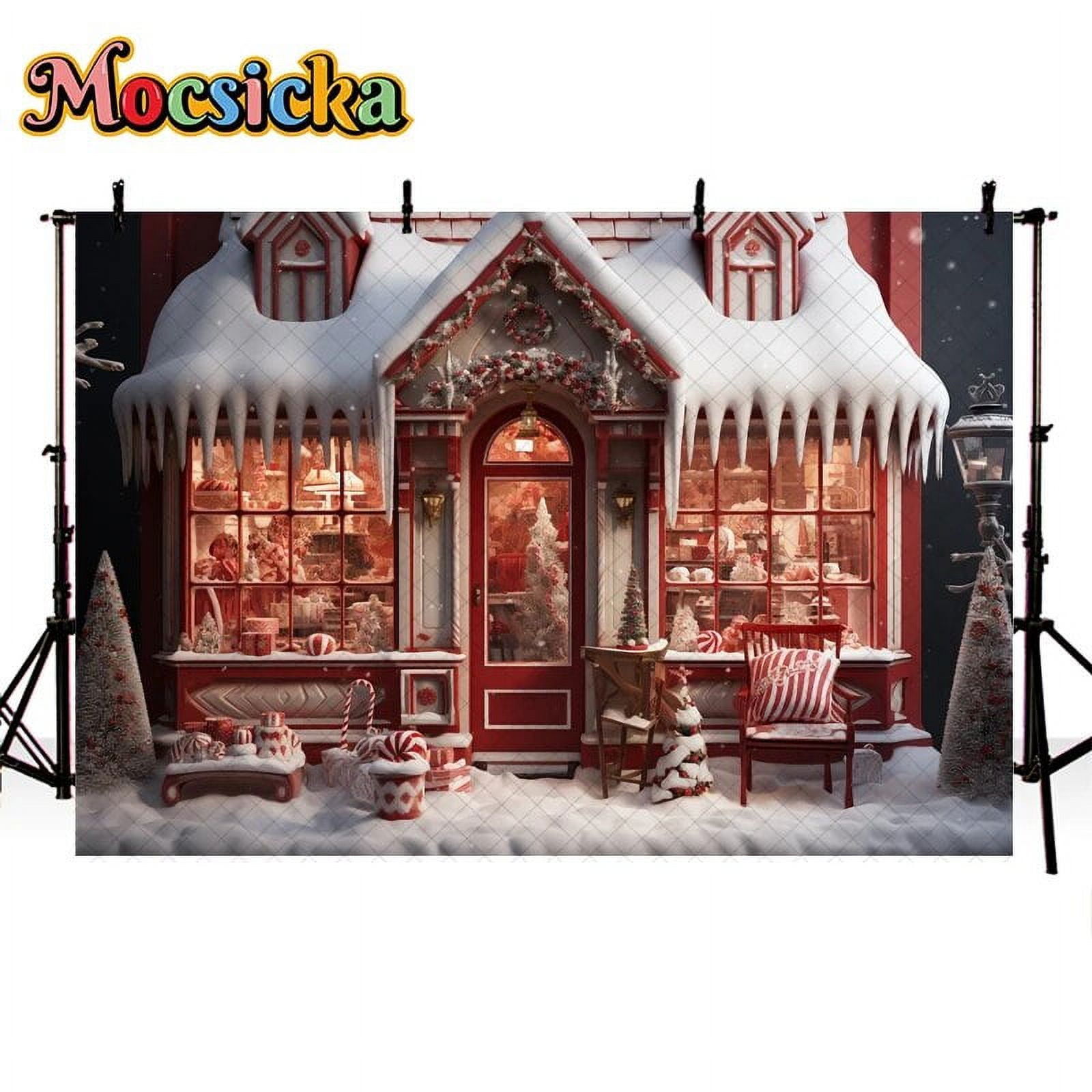 Red Christmas Candy Shop Backdrop For Kids Portrait Holiday Party ...