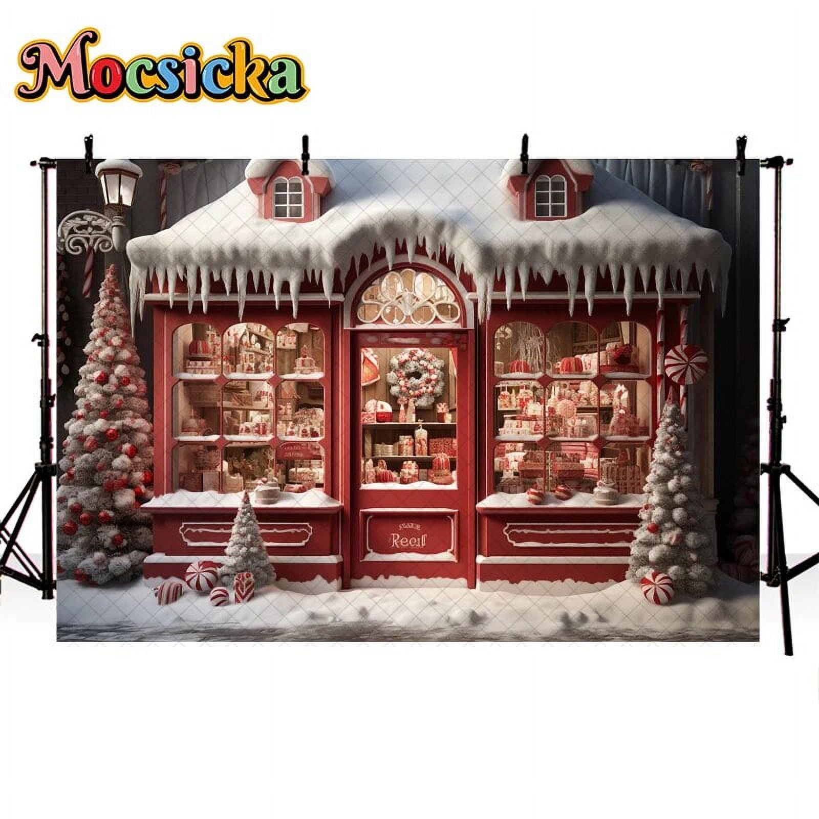 Red Christmas Candy Shop Backdrop For Kids Portrait Holiday Party ...