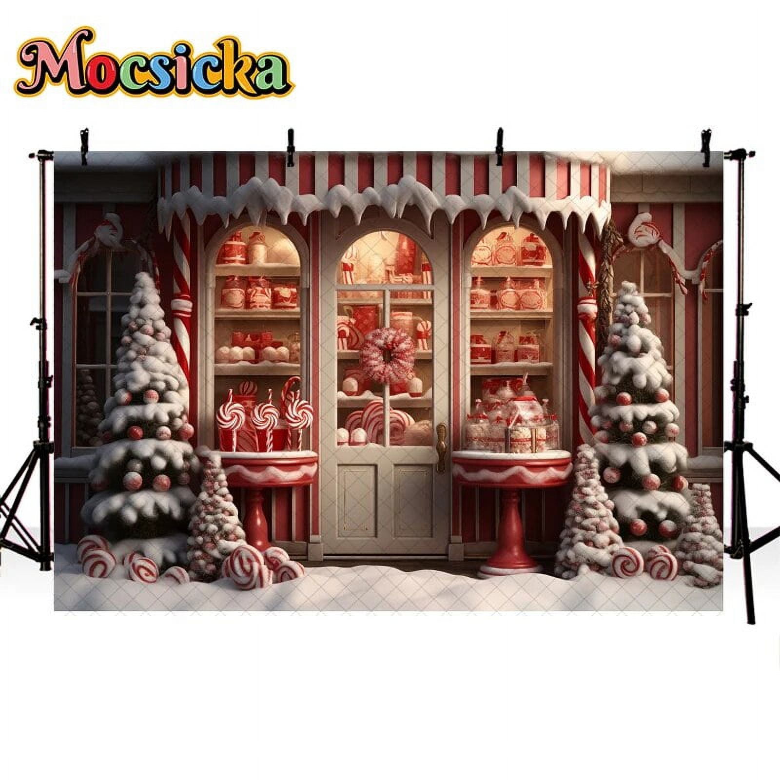 Red Christmas Candy Shop Backdrop For Kids Portrait Holiday Party ...