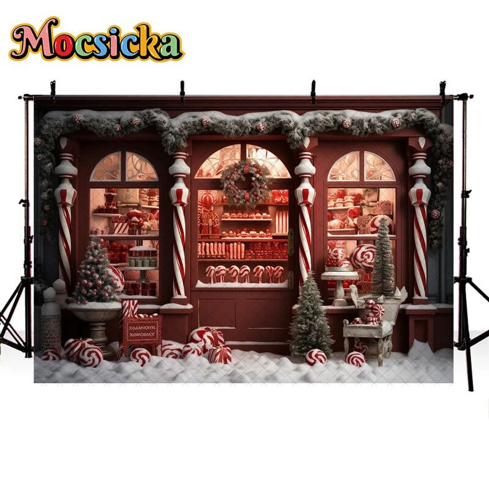 Red Christmas Candy Shop Backdrop For Kids Portrait Holiday Party ...
