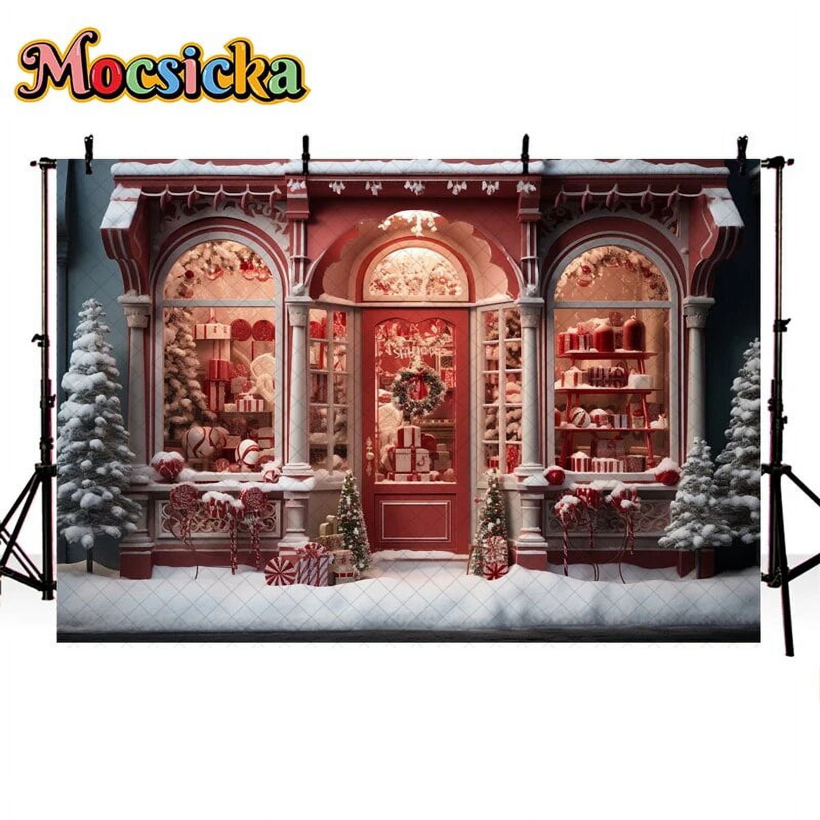 Red Christmas Candy Shop Backdrop For Kids Portrait Holiday Party ...