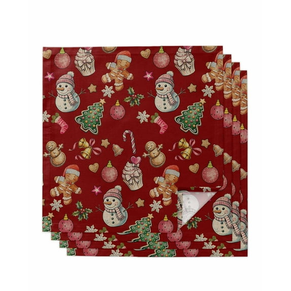 Red Christmas Cloth Napkins Set of 4 Reusable Dinner Napkins, Xmas Tree ...
