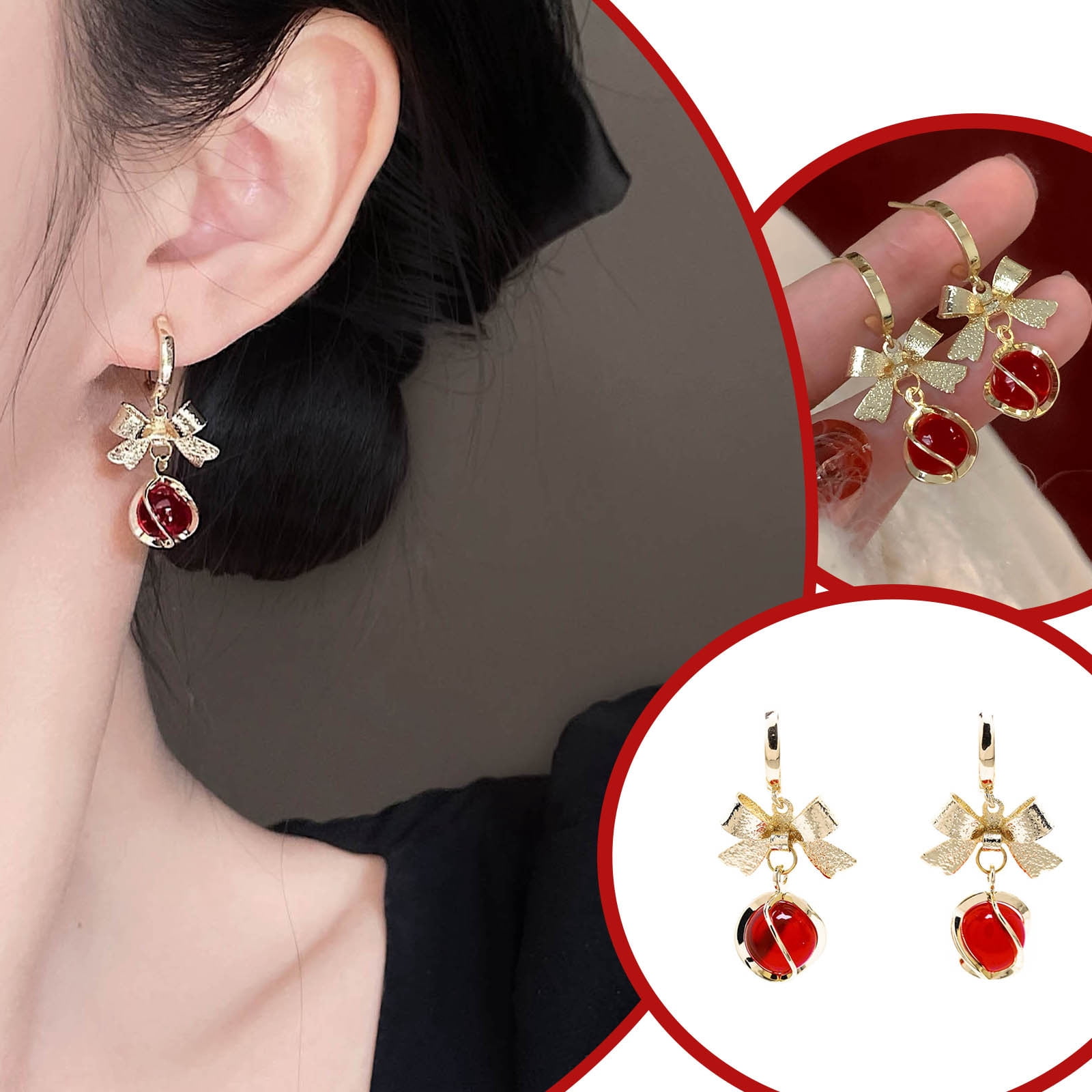 Red Christmas Coil Ear Clip Earless Piercing Girls Cute Weird Earrings ...