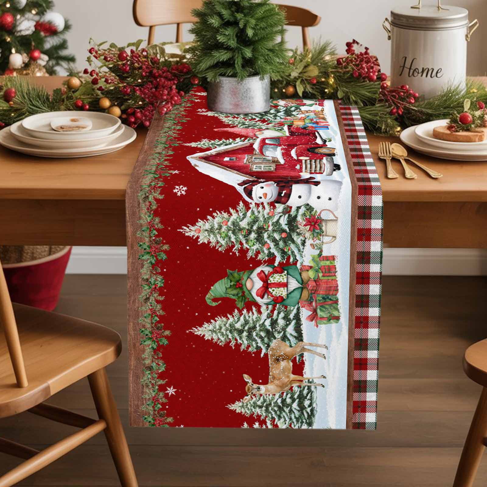 Red Christmas Cotton Linen Long Table Runner 13 x 108 inch Truck Elk ...