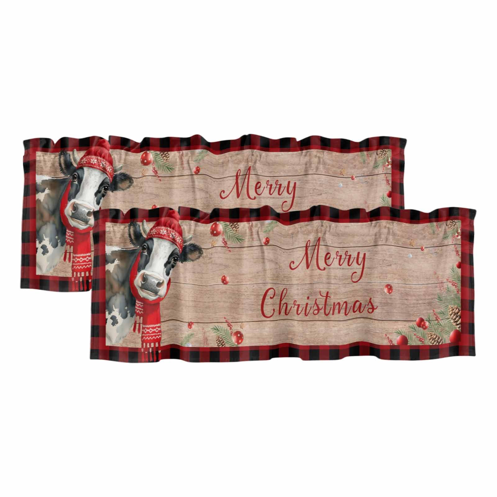 Red Christmas Curtain Valances for Windows, Kitchen Valance Window ...