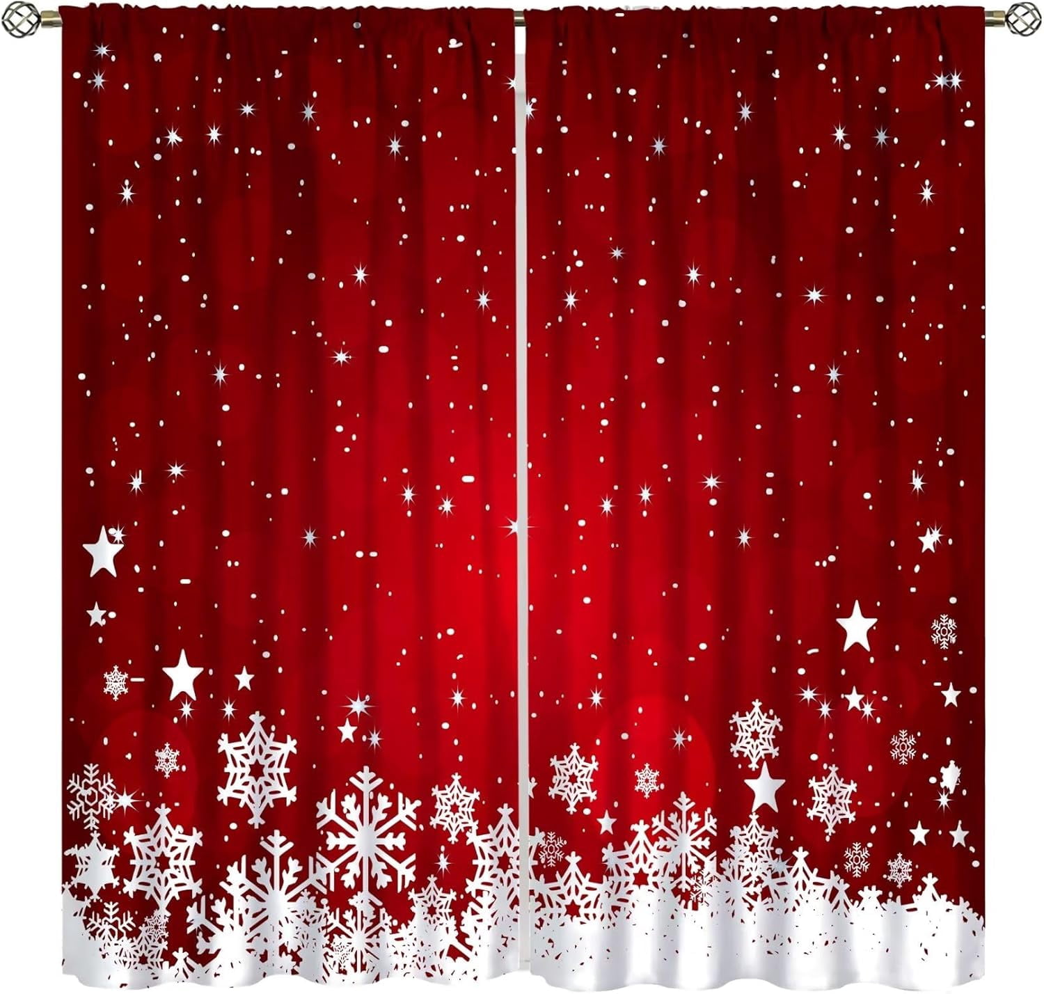 Red Christmas Curtains Cute Winter Holiday Xmas Gifts Snowflakes Elf ...