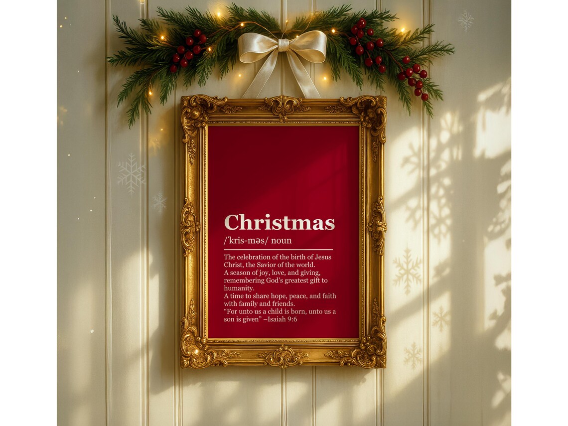 Red Christmas Definition Wall Art Christian Christmas Print For Unto us ...