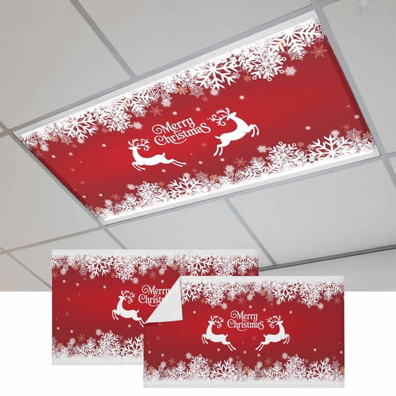 Red Christmas Elk Fluorescent Light Covers, Winter Snowflake Deer Xmas ...