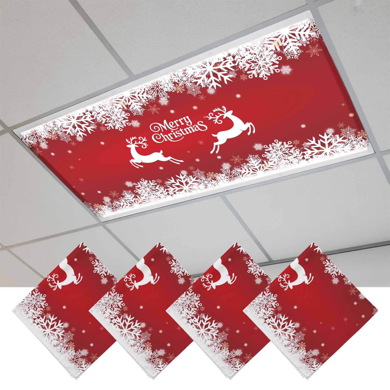 Red Christmas Elk Fluorescent Light Covers, Winter Snowflake Deer Xmas ...