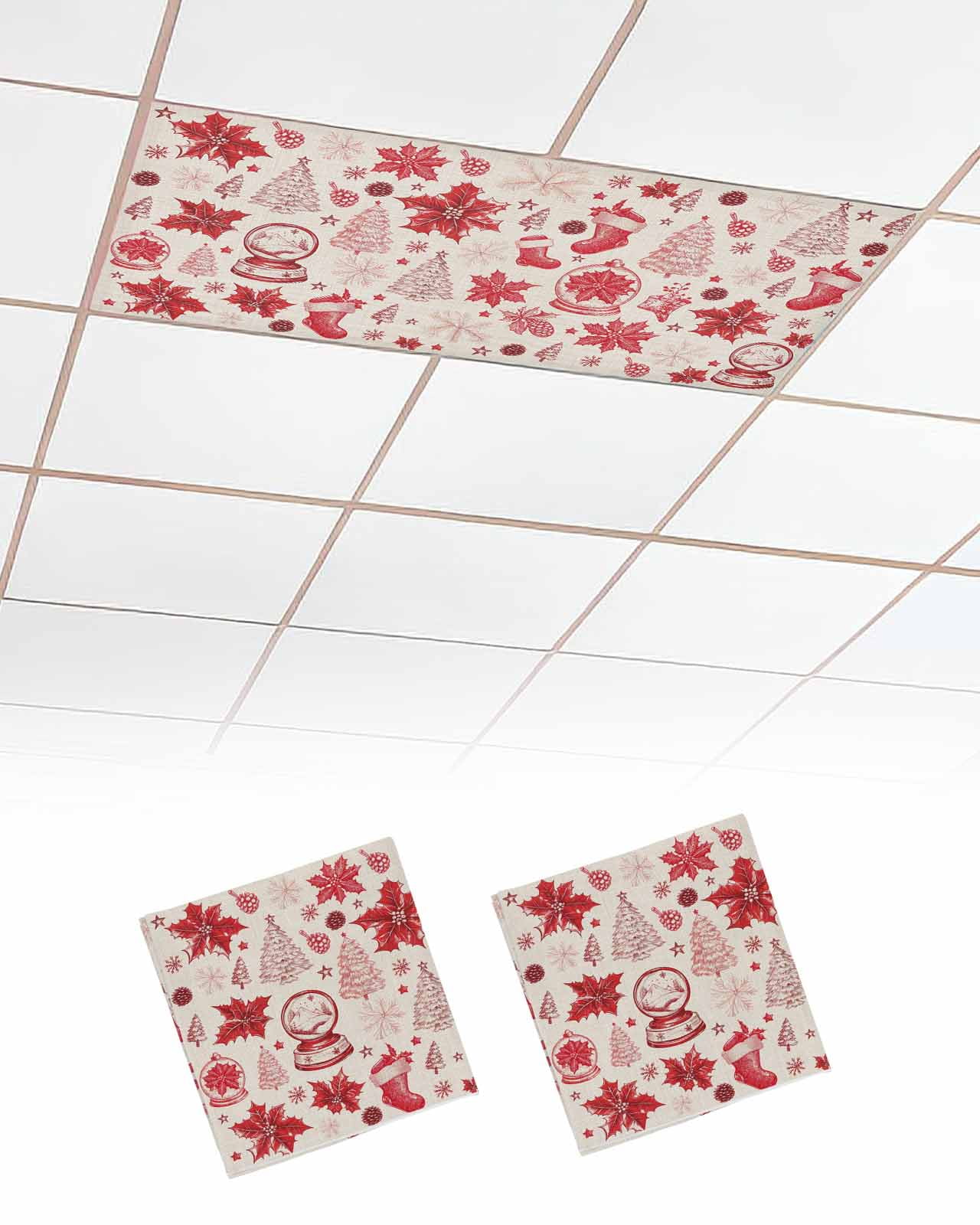 Red Christmas Fluorescent Light Covers for Ceiling Lights 4x2 feet,2 ...
