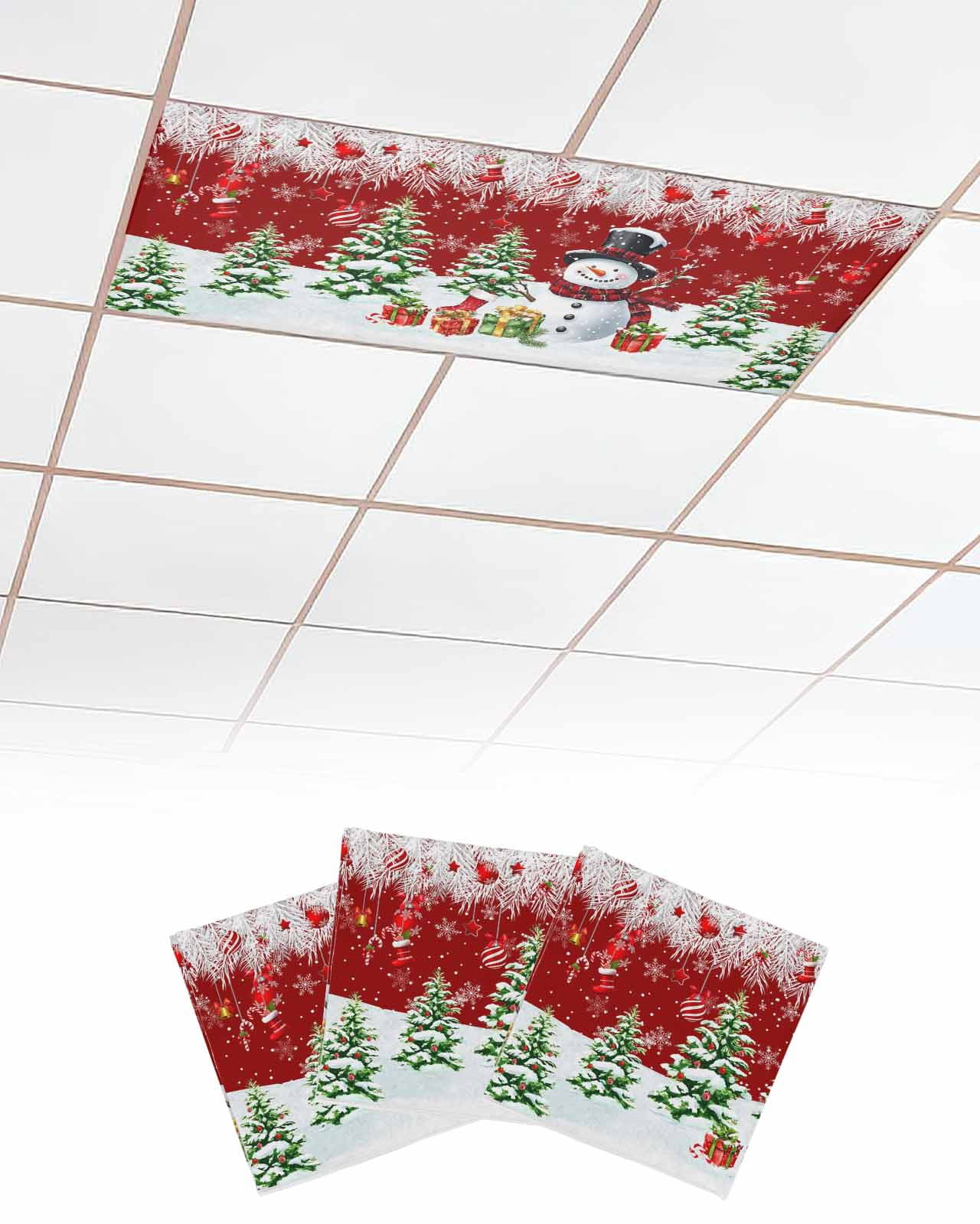 Red Christmas Fluorescent Light Covers for Ceiling Lights 4x2 feet,3 ...