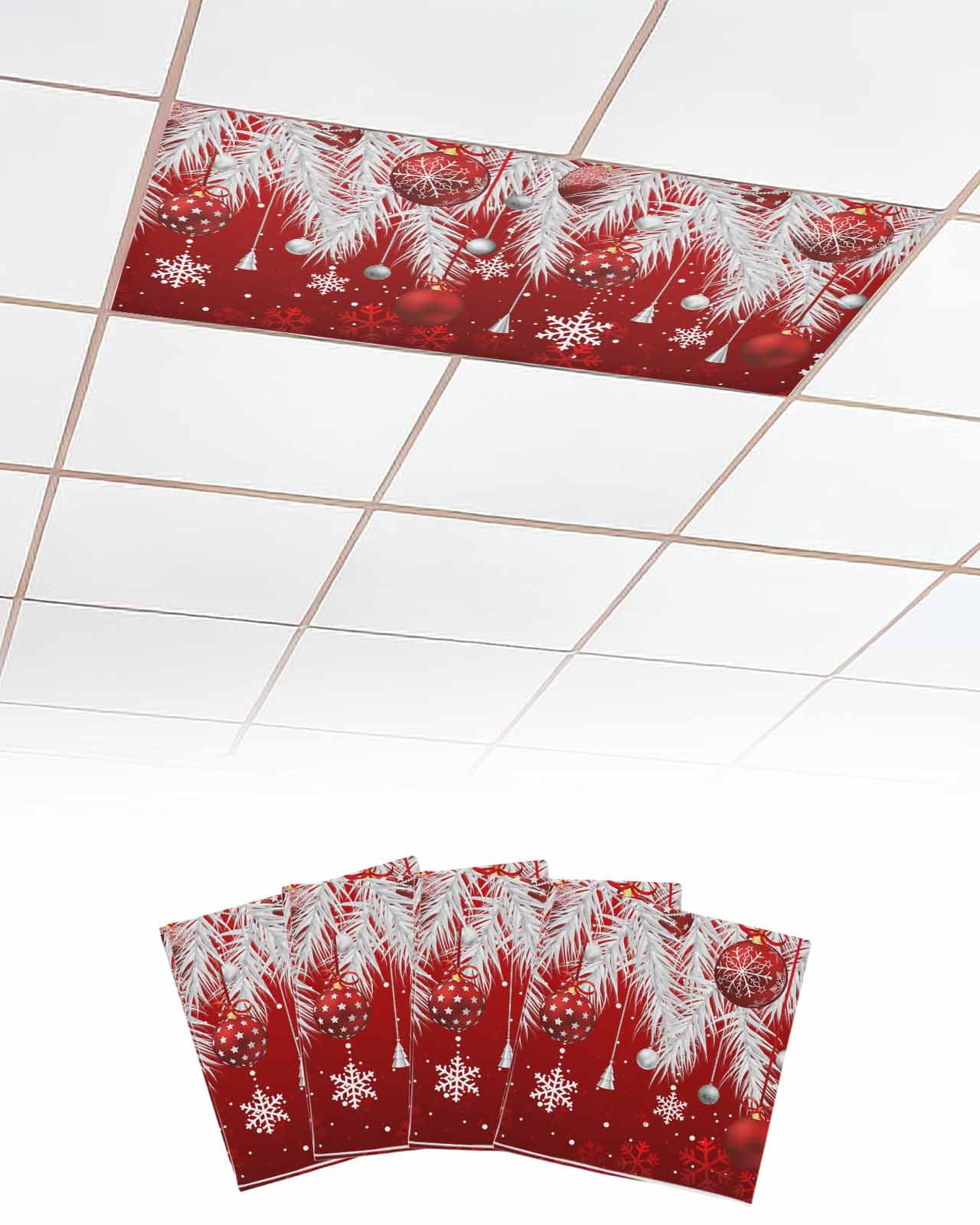 Red Christmas Fluorescent Light Covers for Ceiling Lights 4x2 feet,4 ...