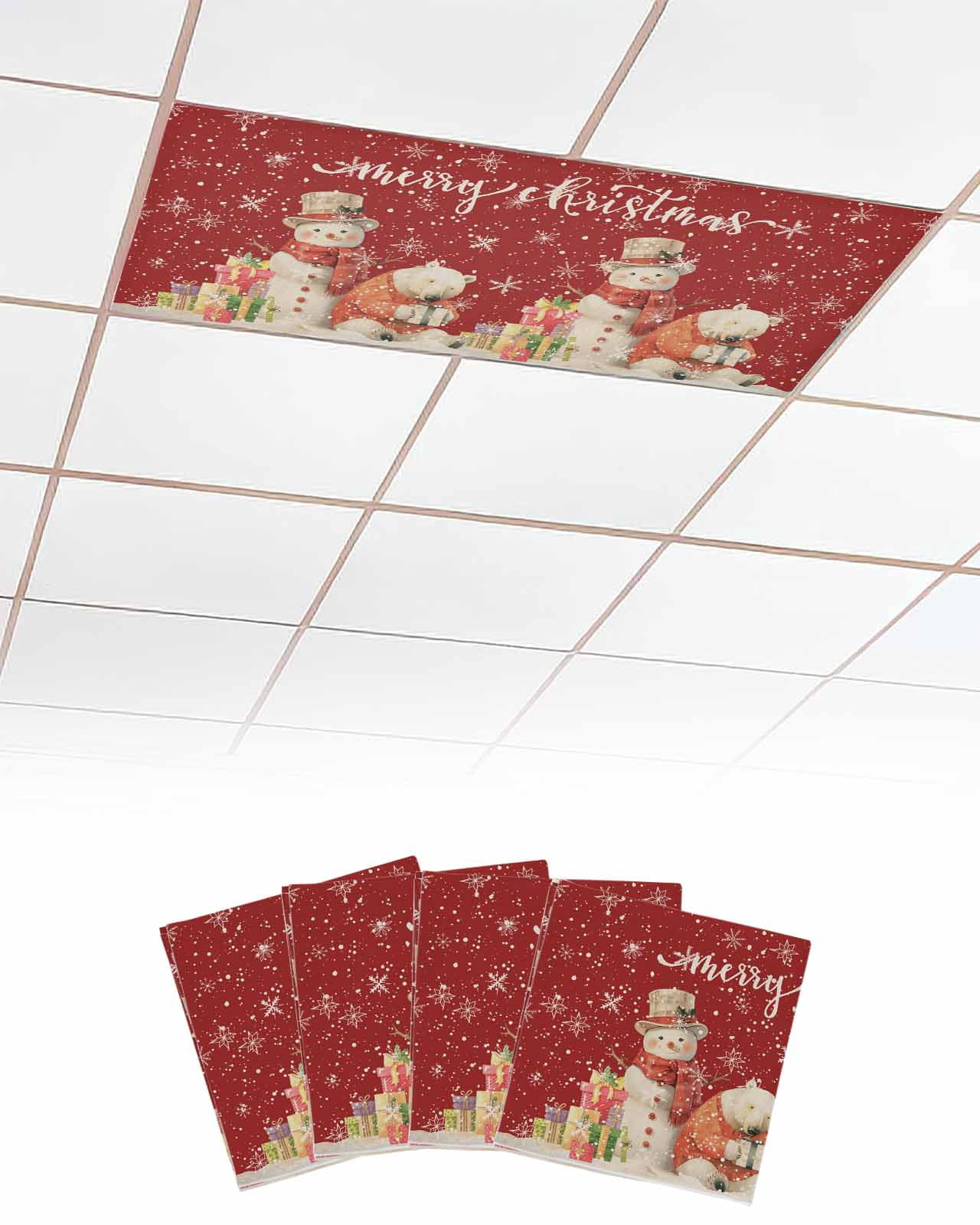 Red Christmas Fluorescent Light Covers for Ceiling Lights 4x2 feet, 4 ...