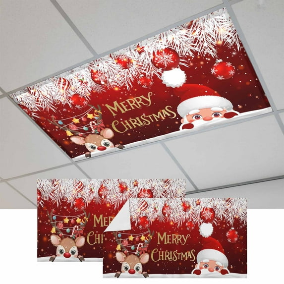 Red Christmas Fluorescent Light Covers, Santa Claus Deer Snowflake Pine ...