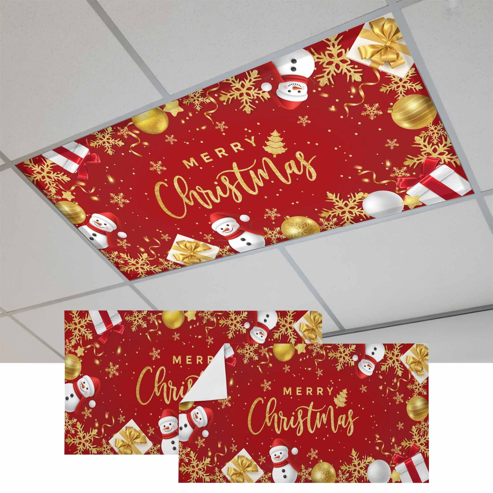 Red Christmas Fluorescent Light Covers, Snowman Xmas Snowflake Gifts ...