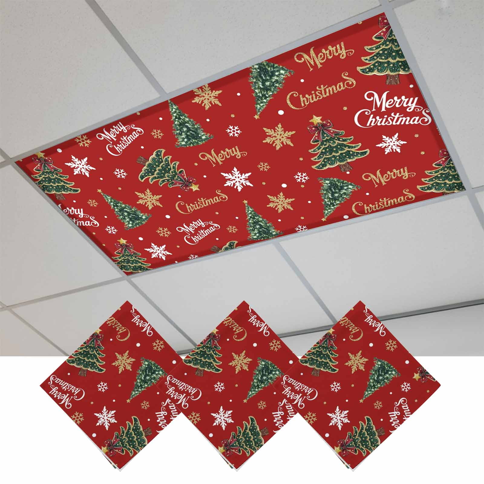 Red Christmas Fluorescent Light Covers, Xmas Tree Snowflake Stars ...
