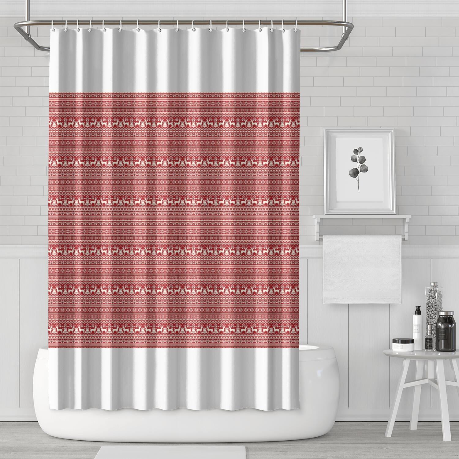 Red Christmas Folk Pattern Shower Curtain 72"x72" ,Bathroom Decorative ...