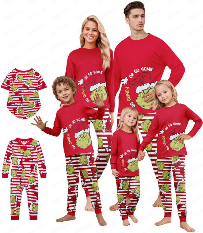Red Christmas Grinch Family Matching Pajamas Sets, Christmas Grinch ...