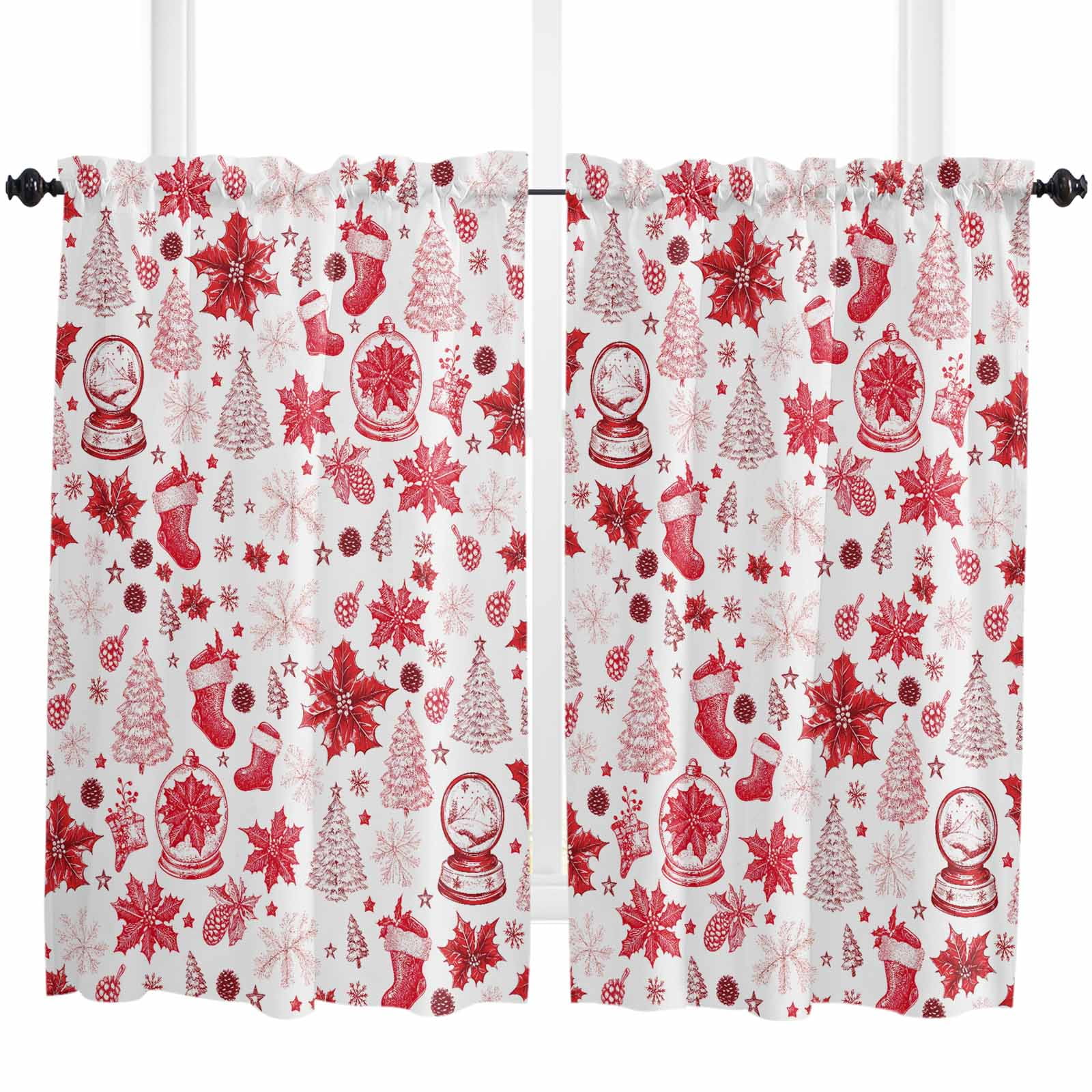 Red Christmas Kitchen Curtain 2 Panels Curtains 45 Inch Length, Xmas ...
