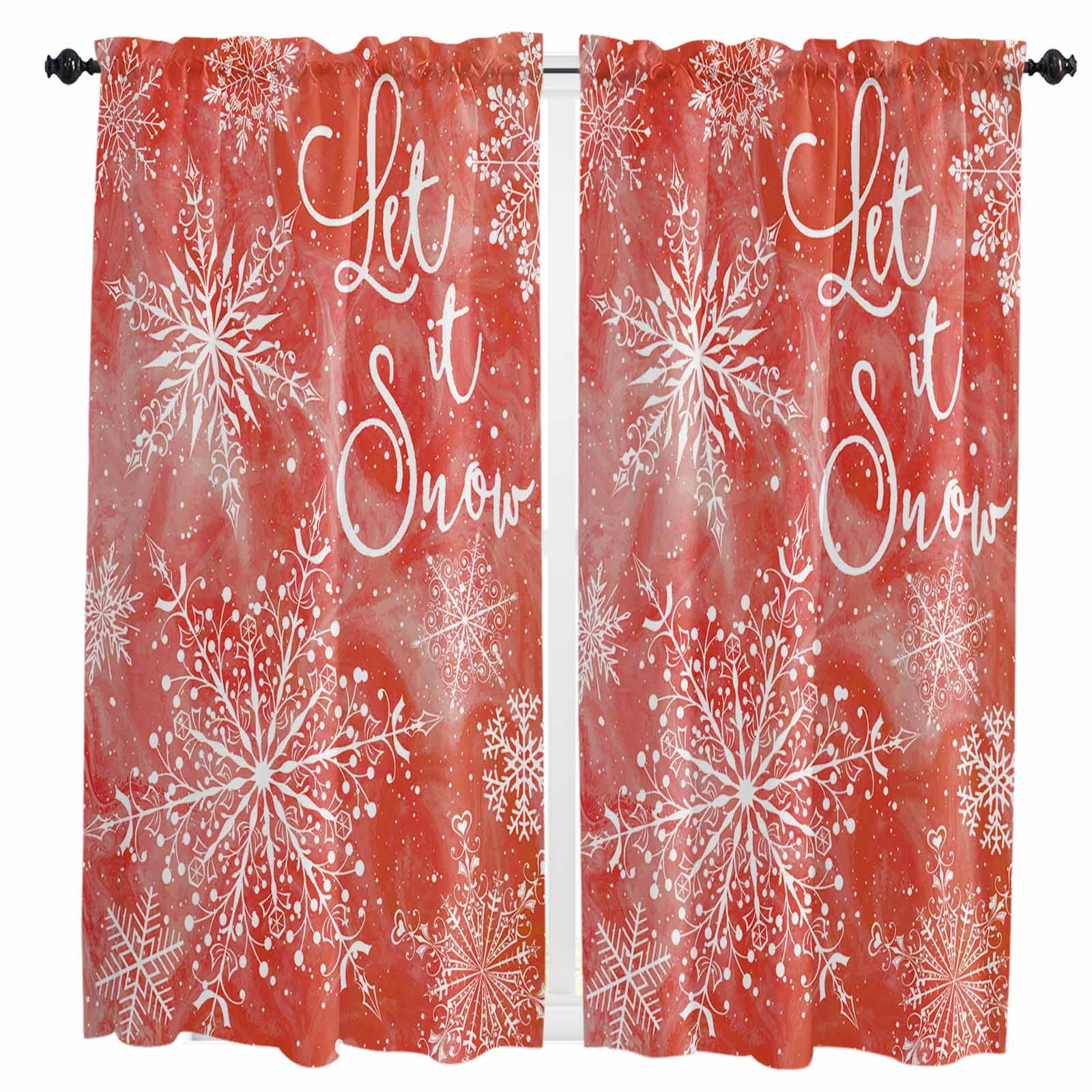 Red Christmas Kitchen Curtain 2 Panels Curtains 63 Inch Length, Xmas ...