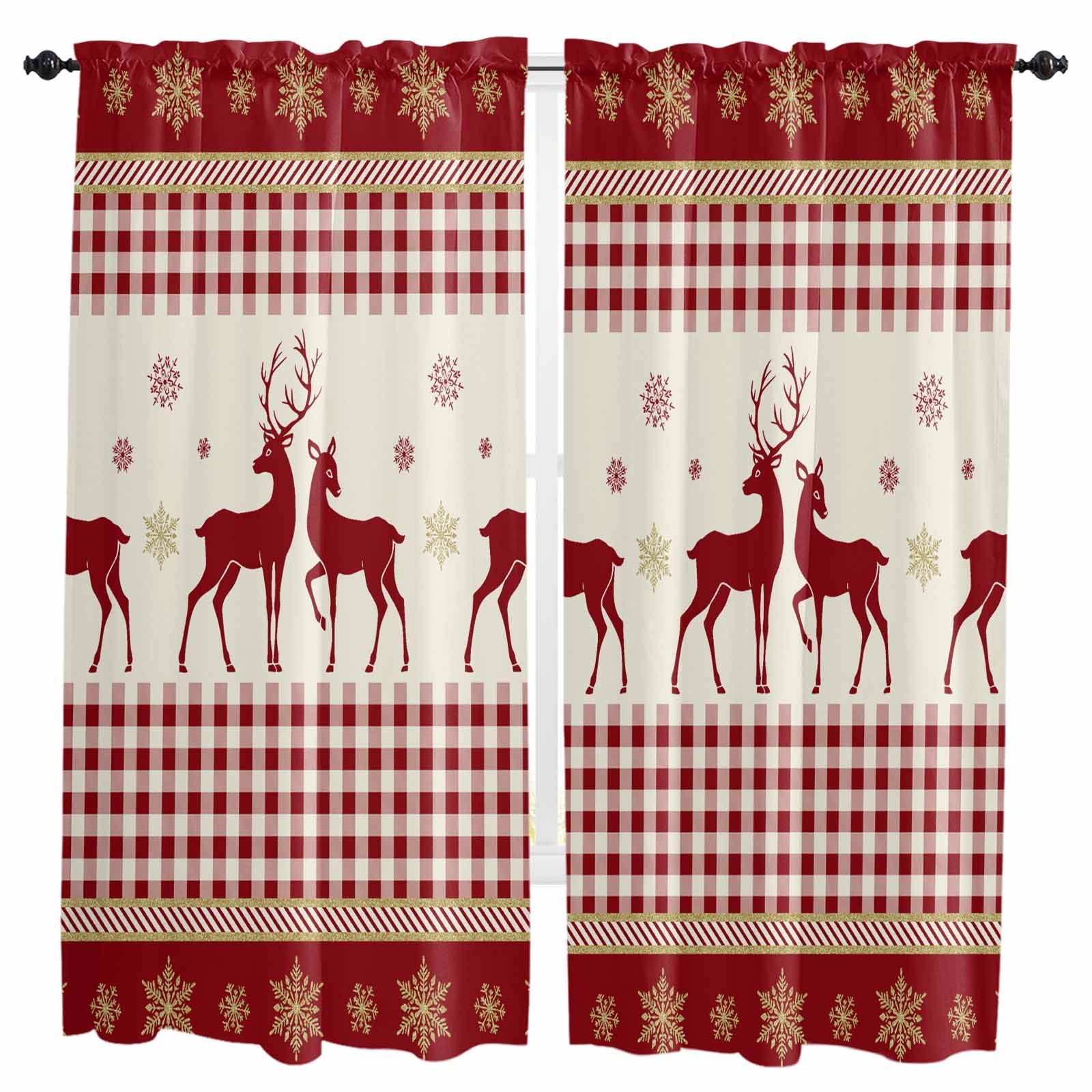 Red Christmas Kitchen Curtain 2 Panels Curtains 72 Inch Length, Xmas ...